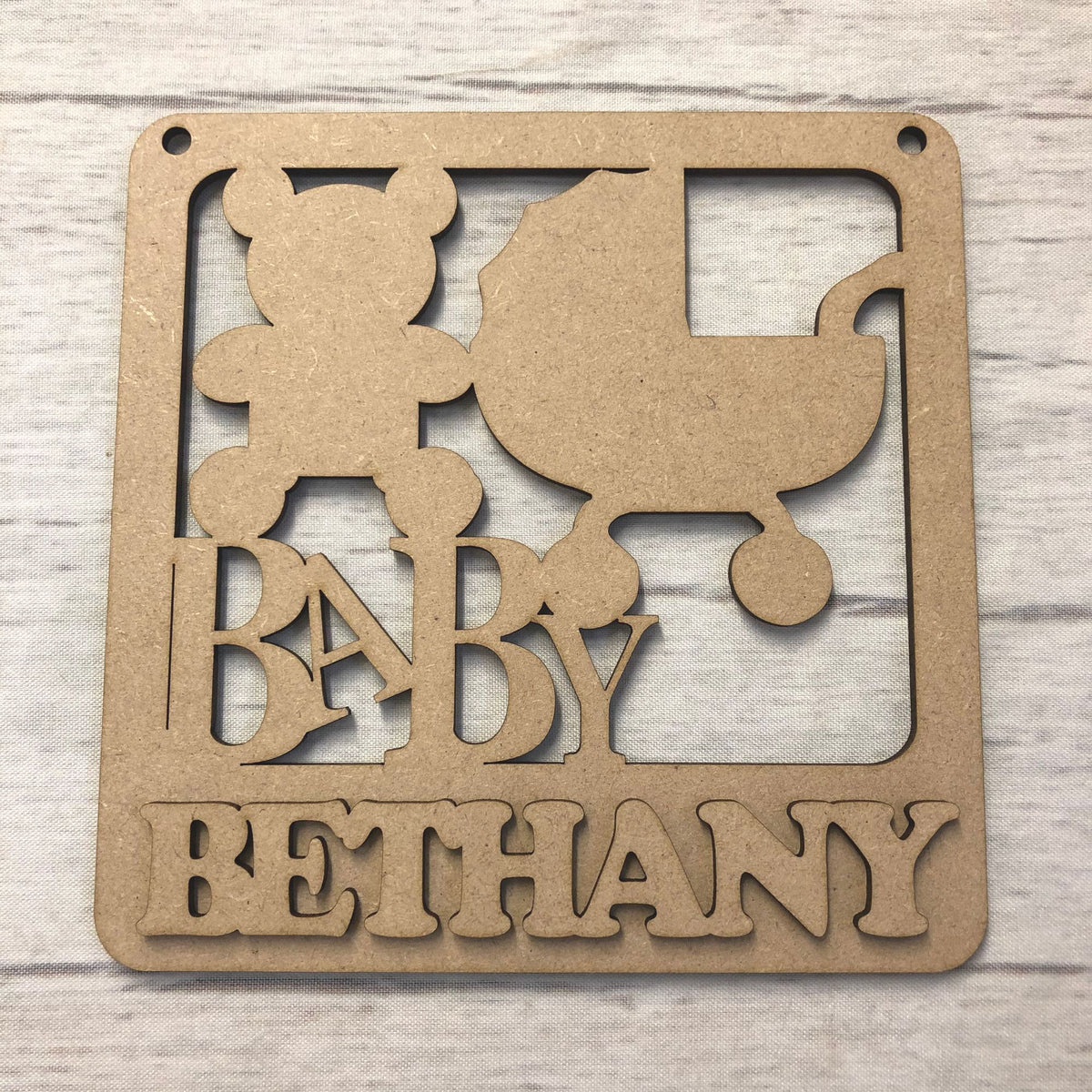 Nursery plaque - Personalised Teddy & Pram design - Decorative Wooden ...